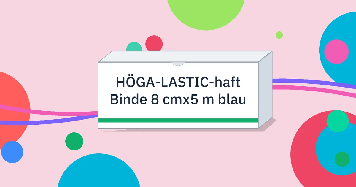 Symbolbild: Packung mit der Aufschrift HÖGA-LASTIC-haft Binde 8 cmx5 m blau (PZN 00827107) – Verfügbarkeit und Bezug in Apotheken in Frankfurt am Main