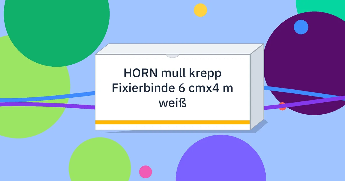 Symbolbild: Packung mit der Aufschrift HORN mull krepp Fixierbinde 6 cmx4 m weiß (PZN 04647098) – Verfügbarkeit und Bezug in Apotheken in Frankfurt am Main