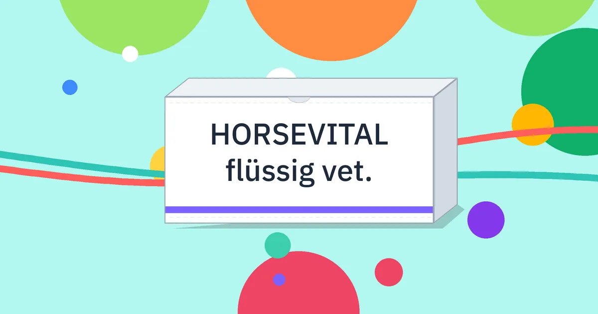 Symbolbild: Packung mit der Aufschrift HORSEVITAL flüssig vet. (PZN 06462693) – Verfügbarkeit und Bezug in Apotheken in Frankfurt am Main