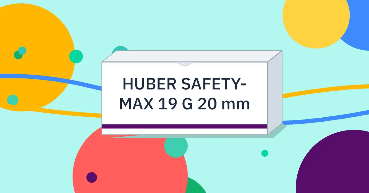 Symbolbild: Packung mit der Aufschrift HUBER SAFETY-MAX 19 G 20 mm (PZN 10185130) – Verfügbarkeit und Bezug in Apotheken in Frankfurt am Main