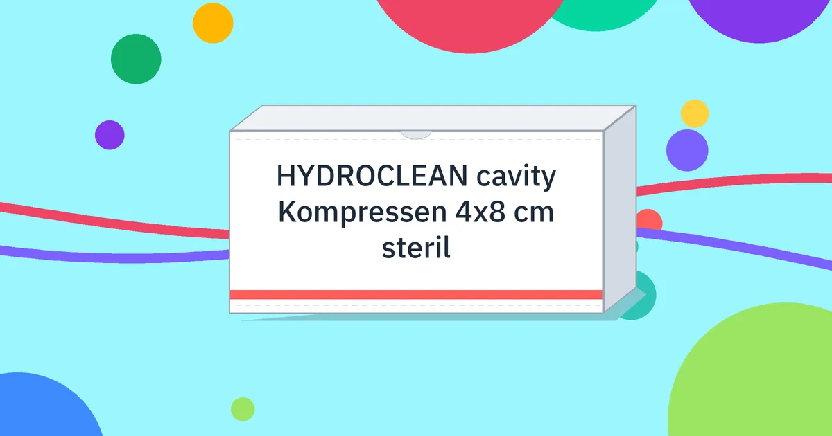 Symbolbild: Packung mit der Aufschrift HYDROCLEAN cavity Kompressen 4x8 cm steril (PZN 18014178) – Verfügbarkeit und Bezug in Apotheken in Frankfurt am Main