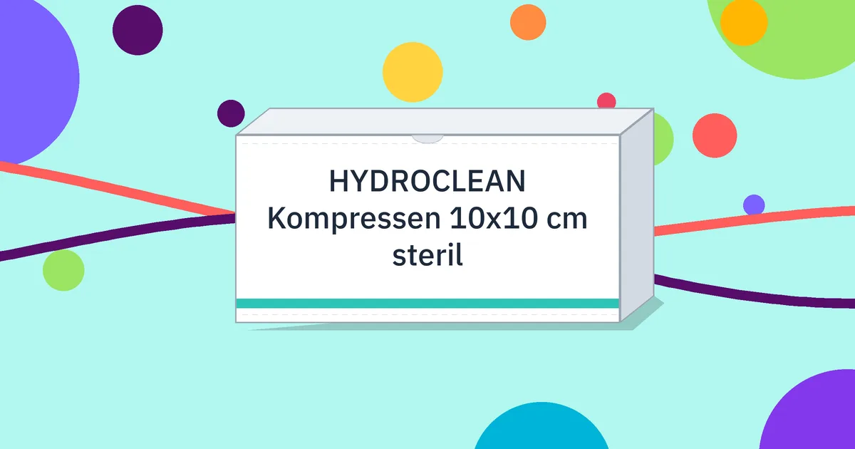 Symbolbild: Packung mit der Aufschrift HYDROCLEAN Kompressen 10x10 cm steril (PZN 17452031) – Verfügbarkeit und Bezug in Apotheken in Frankfurt am Main