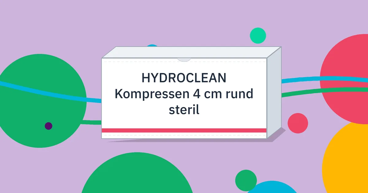 Symbolbild: Packung mit der Aufschrift HYDROCLEAN Kompressen 4 cm rund steril (PZN 15297069) – Verfügbarkeit und Bezug in Apotheken in Frankfurt am Main