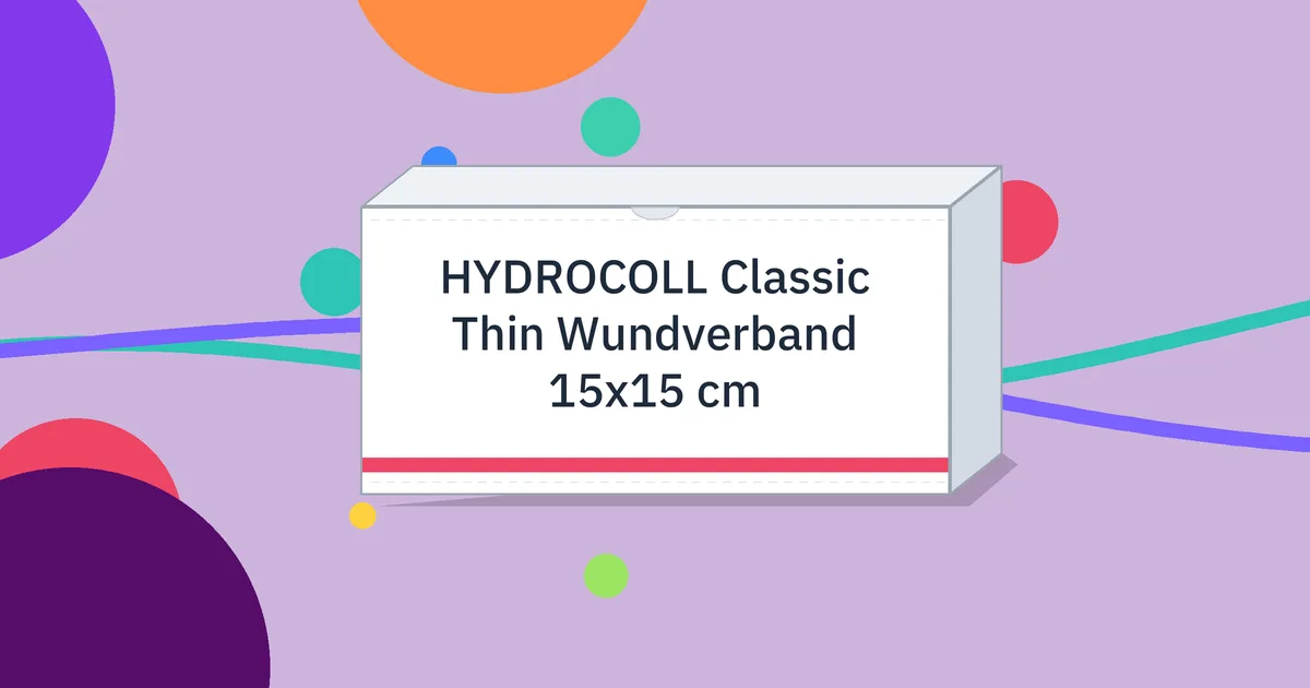 Symbolbild: Packung mit der Aufschrift HYDROCOLL Classic Thin Wundverband 15x15 cm (PZN 20125181) – Verfügbarkeit und Bezug in Apotheken in Frankfurt am Main