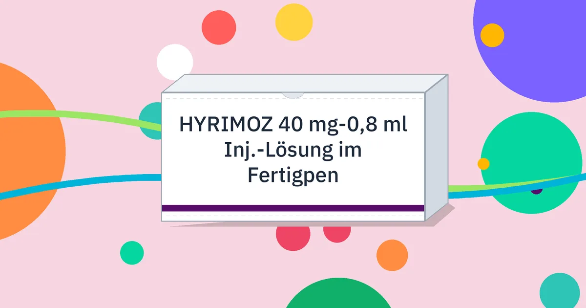 Symbolbild: Packung mit der Aufschrift HYRIMOZ 40 mg-0,8 ml Inj.-Lösung im Fertigpen (PZN 15317079) – Verfügbarkeit und Bezug in Apotheken in Frankfurt am Main