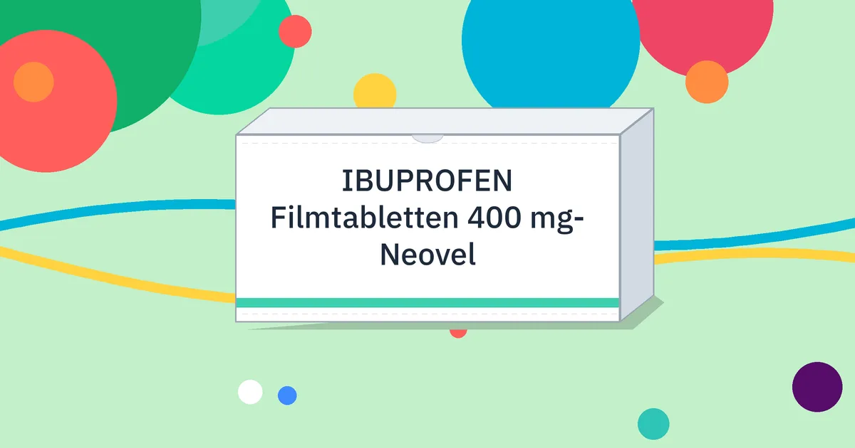 Symbolbild: Packung mit der Aufschrift IBUPROFEN Filmtabletten 400 mg-Neovel (PZN 14436899) – Verfügbarkeit und Bezug in Apotheken in Frankfurt am Main