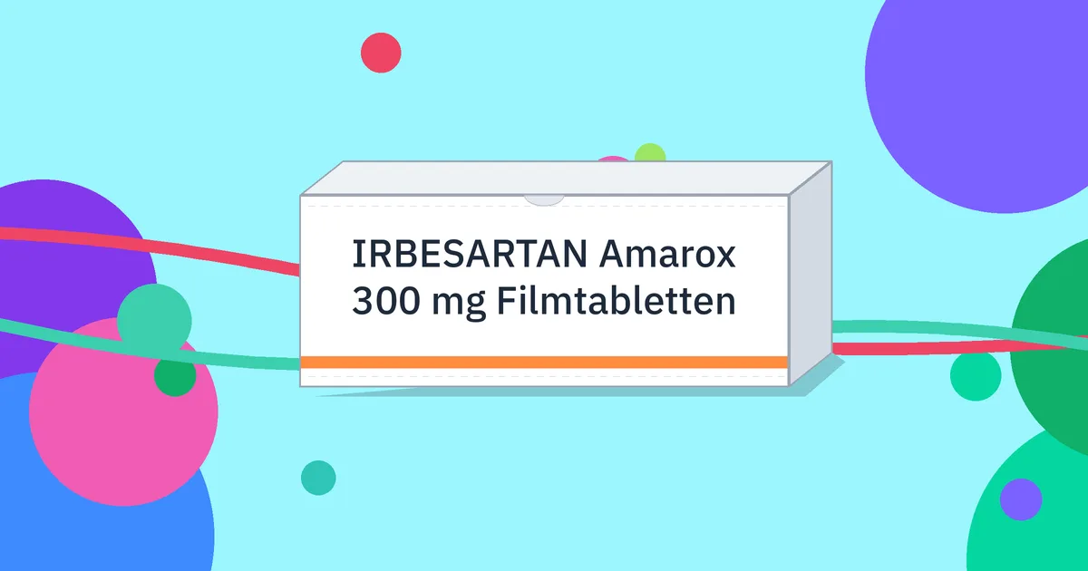 Symbolbild: Packung mit der Aufschrift IRBESARTAN Amarox 300 mg Filmtabletten (PZN 18660435) – Verfügbarkeit und Bezug in Apotheken in Frankfurt am Main