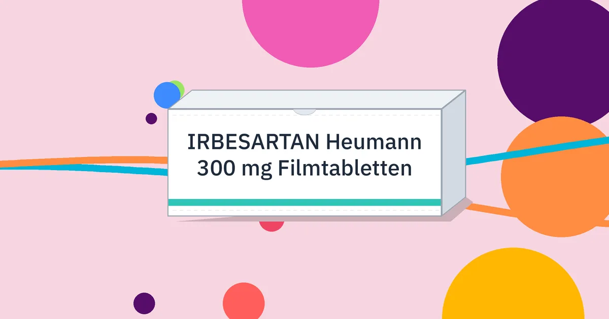 Symbolbild: Packung mit der Aufschrift IRBESARTAN Heumann 300 mg Filmtabletten (PZN 19129699) – Verfügbarkeit und Bezug in Apotheken in Frankfurt am Main
