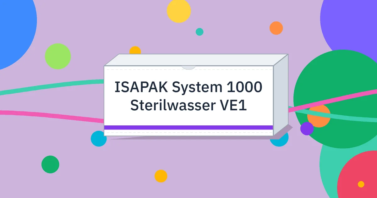 Symbolbild: Packung mit der Aufschrift ISAPAK System 1000 Sterilwasser VE1 (PZN 06472355) – Verfügbarkeit und Bezug in Apotheken in Frankfurt am Main