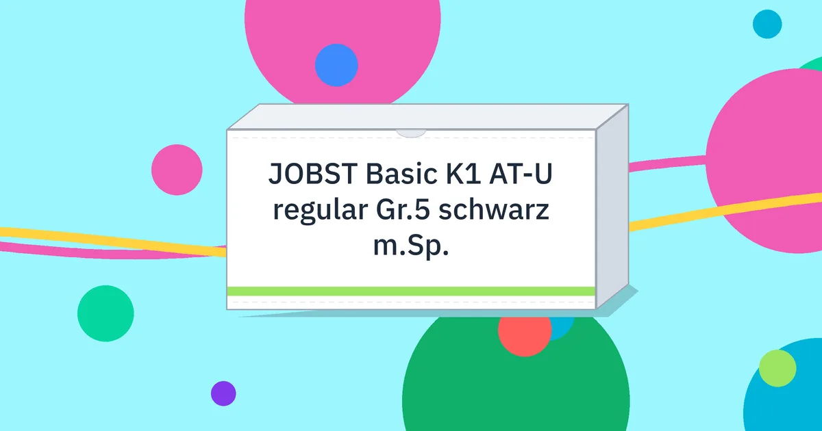Symbolbild: Packung mit der Aufschrift JOBST Basic K1 AT-U regular Gr.5 schwarz m.Sp. (PZN 15310580) – Verfügbarkeit und Bezug in Apotheken in Frankfurt am Main
