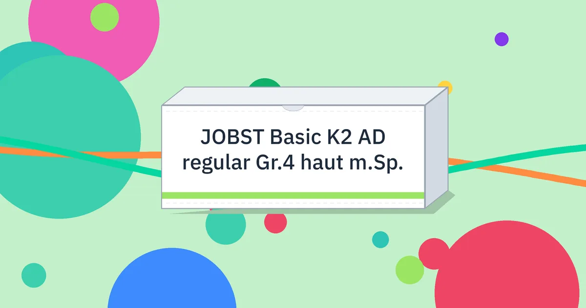 Symbolbild: Packung mit der Aufschrift JOBST Basic K2 AD regular Gr.4 haut m.Sp. (PZN 13060096) – Verfügbarkeit und Bezug in Apotheken in Frankfurt am Main