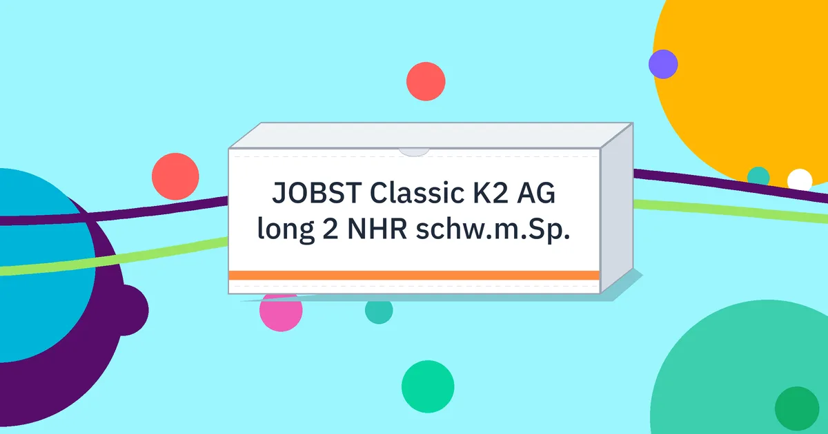 Symbolbild: Packung mit der Aufschrift JOBST Classic K2 AG long 2 NHR schw.m.Sp. (PZN 10726809) – Verfügbarkeit und Bezug in Apotheken in Frankfurt am Main