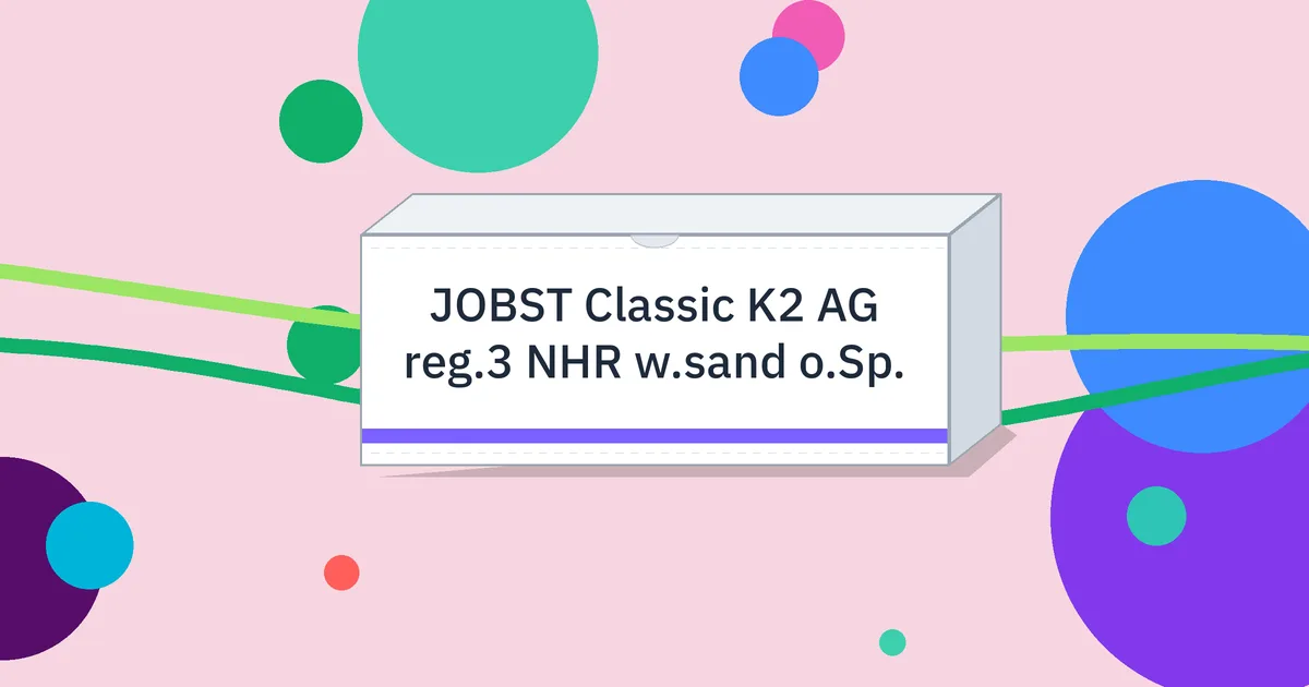 Symbolbild: Packung mit der Aufschrift JOBST Classic K2 AG reg.3 NHR w.sand o.Sp. (PZN 10727358) – Verfügbarkeit und Bezug in Apotheken in Frankfurt am Main