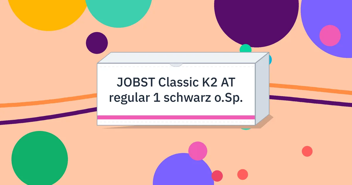 Symbolbild: Packung mit der Aufschrift JOBST Classic K2 AT regular 1 schwarz o.Sp. (PZN 11275881) – Verfügbarkeit und Bezug in Apotheken in Frankfurt am Main