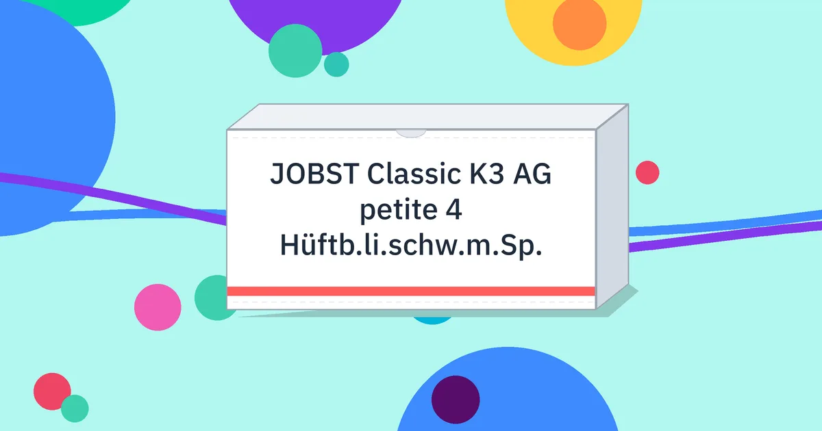 Symbolbild: Packung mit der Aufschrift JOBST Classic K3 AG petite 4 Hüftb.li.schw.m.Sp. (PZN 13074282) – Verfügbarkeit und Bezug in Apotheken in Frankfurt am Main