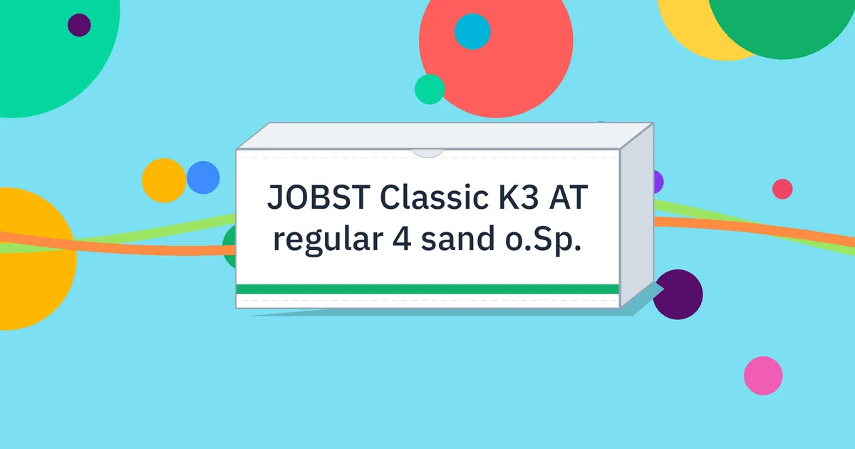 Symbolbild: Packung mit der Aufschrift JOBST Classic K3 AT regular 4 sand o.Sp. (PZN 13078280) – Verfügbarkeit und Bezug in Apotheken in Frankfurt am Main