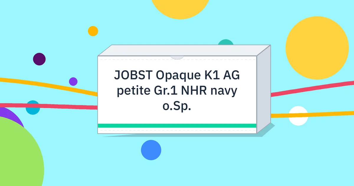 Symbolbild: Packung mit der Aufschrift JOBST Opaque K1 AG petite Gr.1 NHR navy o.Sp. (PZN 13088114) – Verfügbarkeit und Bezug in Apotheken in Frankfurt am Main