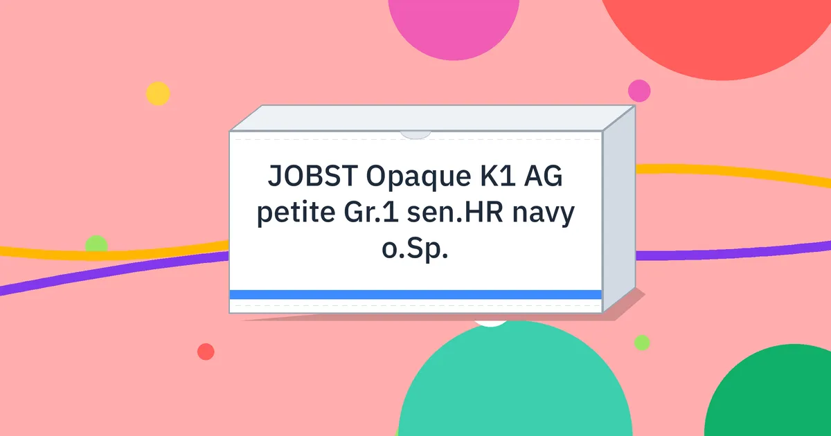 Symbolbild: Packung mit der Aufschrift JOBST Opaque K1 AG petite Gr.1 sen.HR navy o.Sp. (PZN 13088918) – Verfügbarkeit und Bezug in Apotheken in Frankfurt am Main
