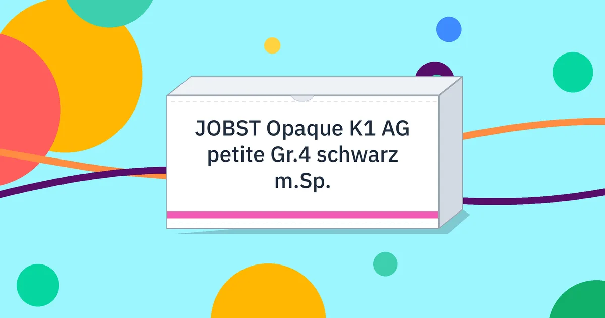 Symbolbild: Packung mit der Aufschrift JOBST Opaque K1 AG petite Gr.4 schwarz m.Sp. (PZN 13087149) – Verfügbarkeit und Bezug in Apotheken in Frankfurt am Main