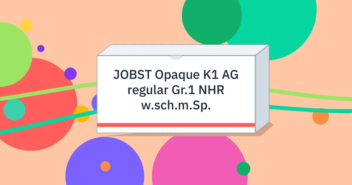 Symbolbild: Packung mit der Aufschrift JOBST Opaque K1 AG regular Gr.1 NHR w.sch.m.Sp. (PZN 13092185) – Verfügbarkeit und Bezug in Apotheken in Frankfurt am Main