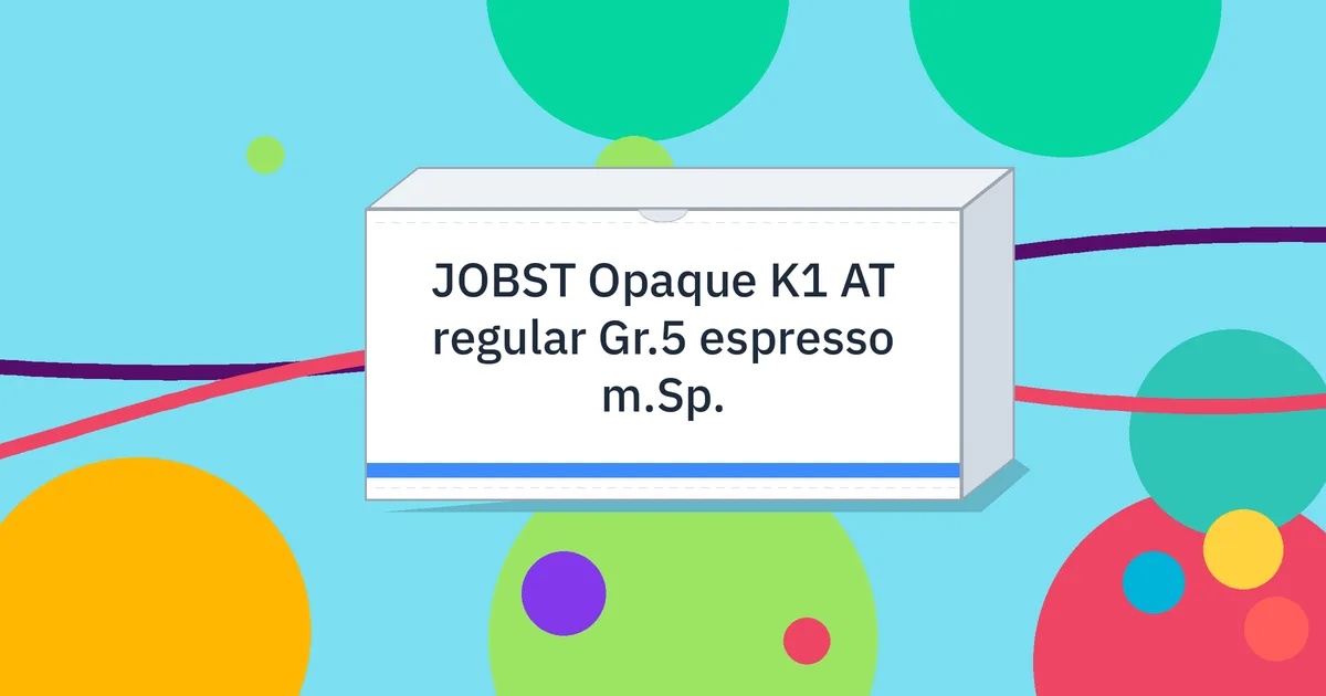Symbolbild: Packung mit der Aufschrift JOBST Opaque K1 AT regular Gr.5 espresso m.Sp. (PZN 16275414) – Verfügbarkeit und Bezug in Apotheken in Frankfurt am Main