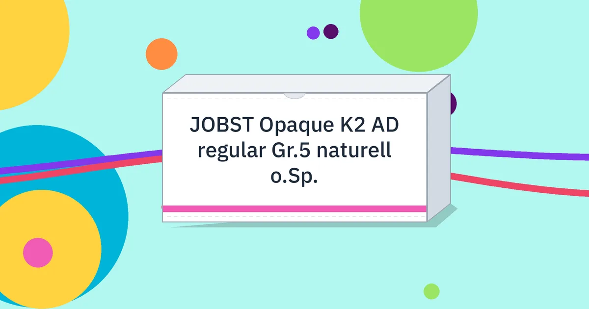 Symbolbild: Packung mit der Aufschrift JOBST Opaque K2 AD regular Gr.5 naturell o.Sp. (PZN 11251946) – Verfügbarkeit und Bezug in Apotheken in Frankfurt am Main