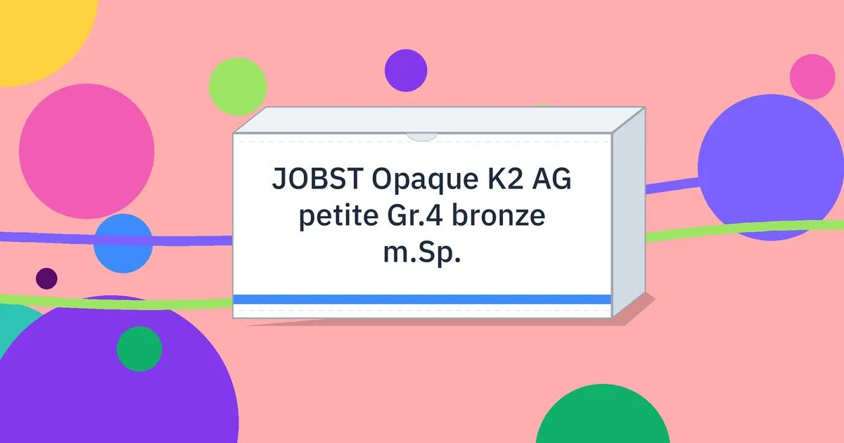 Symbolbild: Packung mit der Aufschrift JOBST Opaque K2 AG petite Gr.4 bronze m.Sp. (PZN 13111764) – Verfügbarkeit und Bezug in Apotheken in Frankfurt am Main