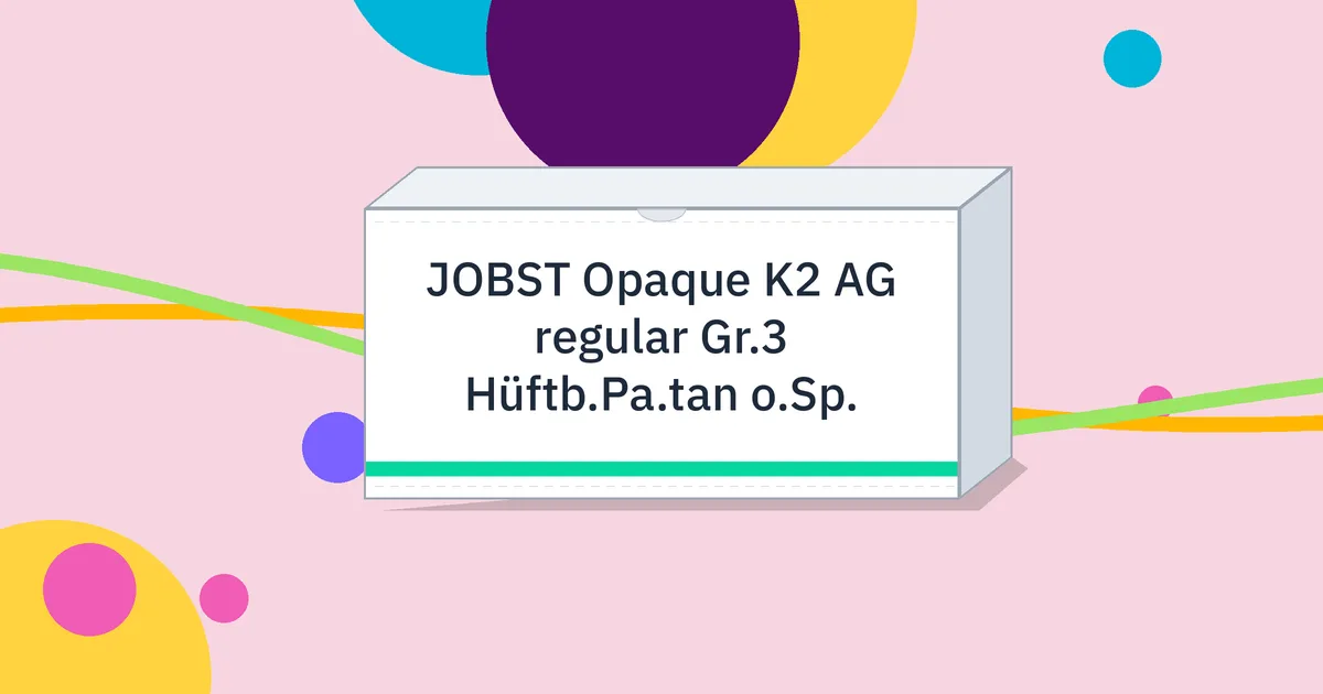 Symbolbild: Packung mit der Aufschrift JOBST Opaque K2 AG regular Gr.3 Hüftb.Pa.tan o.Sp. (PZN 16287067) – Verfügbarkeit und Bezug in Apotheken in Frankfurt am Main