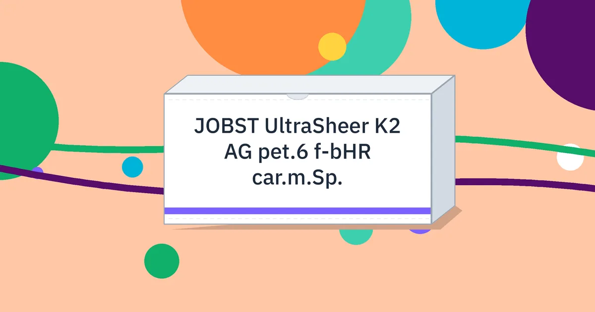 Symbolbild: Packung mit der Aufschrift JOBST UltraSheer K2 AG pet.6 f-bHR car.m.Sp. (PZN 11263010) – Verfügbarkeit und Bezug in Apotheken in Frankfurt am Main