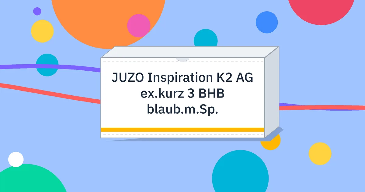 Symbolbild: Packung mit der Aufschrift JUZO Inspiration K2 AG ex.kurz 3 BHB blaub.m.Sp. (PZN 14835547) – Verfügbarkeit und Bezug in Apotheken in Frankfurt am Main