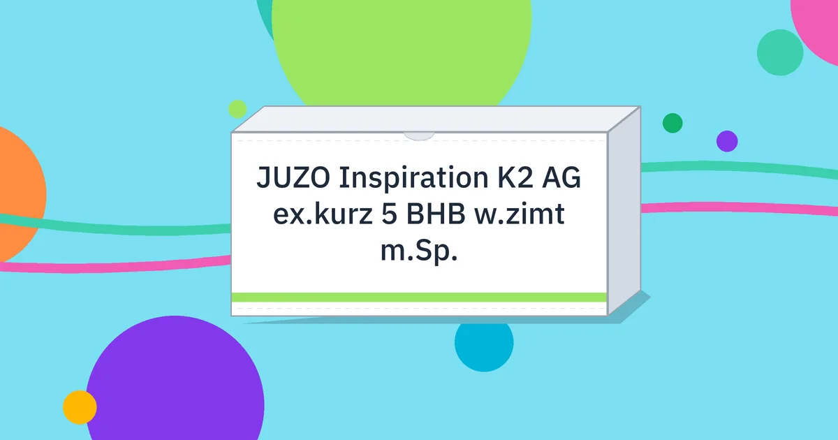 Symbolbild: Packung mit der Aufschrift JUZO Inspiration K2 AG ex.kurz 5 BHB w.zimt m.Sp. (PZN 14851196) – Verfügbarkeit und Bezug in Apotheken in Frankfurt am Main