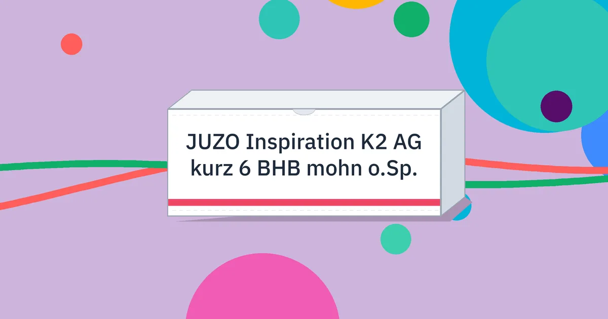 Symbolbild: Packung mit der Aufschrift JUZO Inspiration K2 AG kurz 6 BHB mohn o.Sp. (PZN 14835116) – Verfügbarkeit und Bezug in Apotheken in Frankfurt am Main
