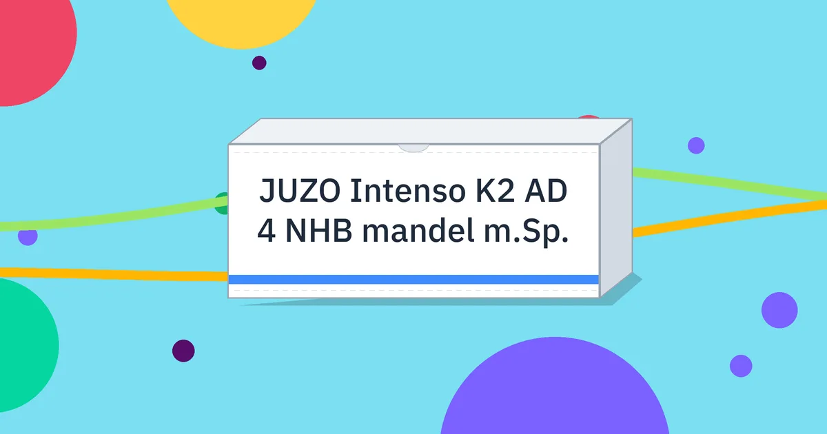 Symbolbild: Packung mit der Aufschrift JUZO Intenso K2 AD 4 NHB mandel m.Sp. (PZN 18609925) – Verfügbarkeit und Bezug in Apotheken in Frankfurt am Main