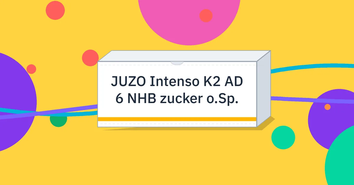 Symbolbild: Packung mit der Aufschrift JUZO Intenso K2 AD 6 NHB zucker o.Sp. (PZN 18620157) – Verfügbarkeit und Bezug in Apotheken in Frankfurt am Main