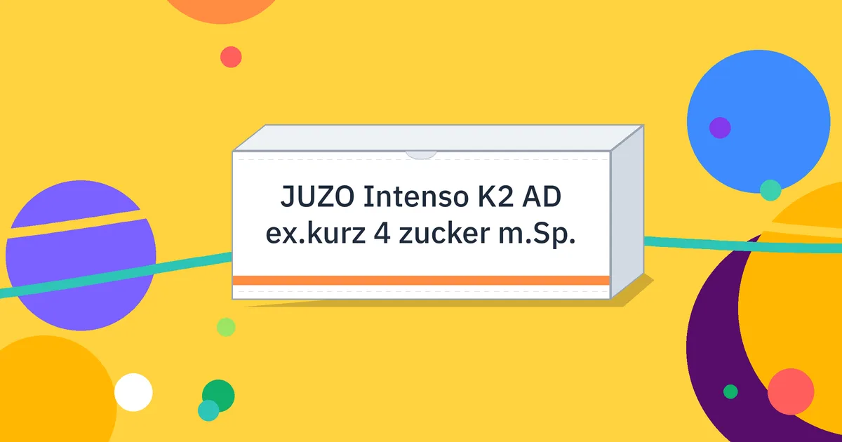 Symbolbild: Packung mit der Aufschrift JUZO Intenso K2 AD ex.kurz 4 zucker m.Sp. (PZN 18607808) – Verfügbarkeit und Bezug in Apotheken in Frankfurt am Main