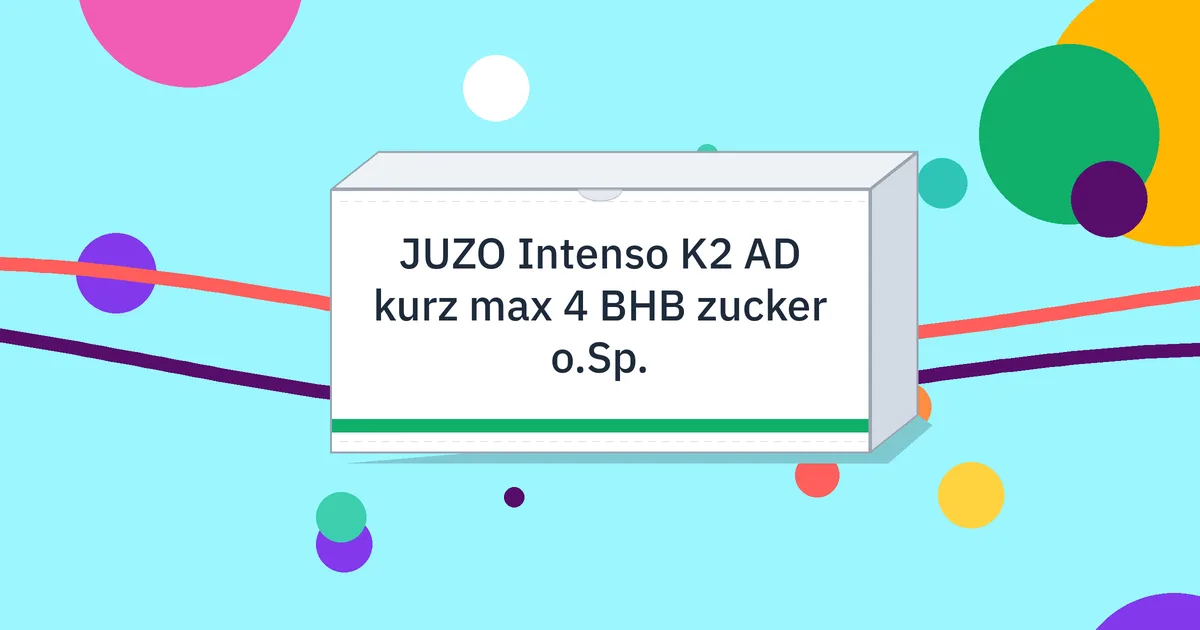 Symbolbild: Packung mit der Aufschrift JUZO Intenso K2 AD kurz max 4 BHB zucker o.Sp. (PZN 18625982) – Verfügbarkeit und Bezug in Apotheken in Frankfurt am Main