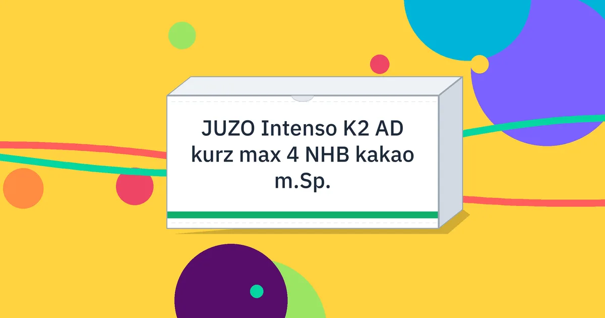 Symbolbild: Packung mit der Aufschrift JUZO Intenso K2 AD kurz max 4 NHB kakao m.Sp. (PZN 18612465) – Verfügbarkeit und Bezug in Apotheken in Frankfurt am Main