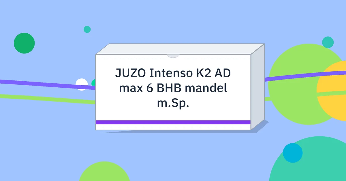Symbolbild: Packung mit der Aufschrift JUZO Intenso K2 AD max 6 BHB mandel m.Sp. (PZN 18616457) – Verfügbarkeit und Bezug in Apotheken in Frankfurt am Main