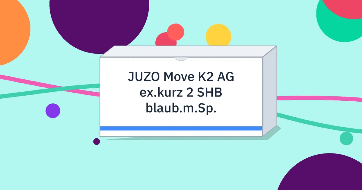 Symbolbild: Packung mit der Aufschrift JUZO Move K2 AG ex.kurz 2 SHB blaub.m.Sp. (PZN 18563413) – Verfügbarkeit und Bezug in Apotheken in Frankfurt am Main