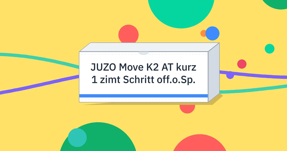 Symbolbild: Packung mit der Aufschrift JUZO Move K2 AT kurz 1 zimt Schritt off.o.Sp. (PZN 20675800) – Verfügbarkeit und Bezug in Apotheken in Frankfurt am Main