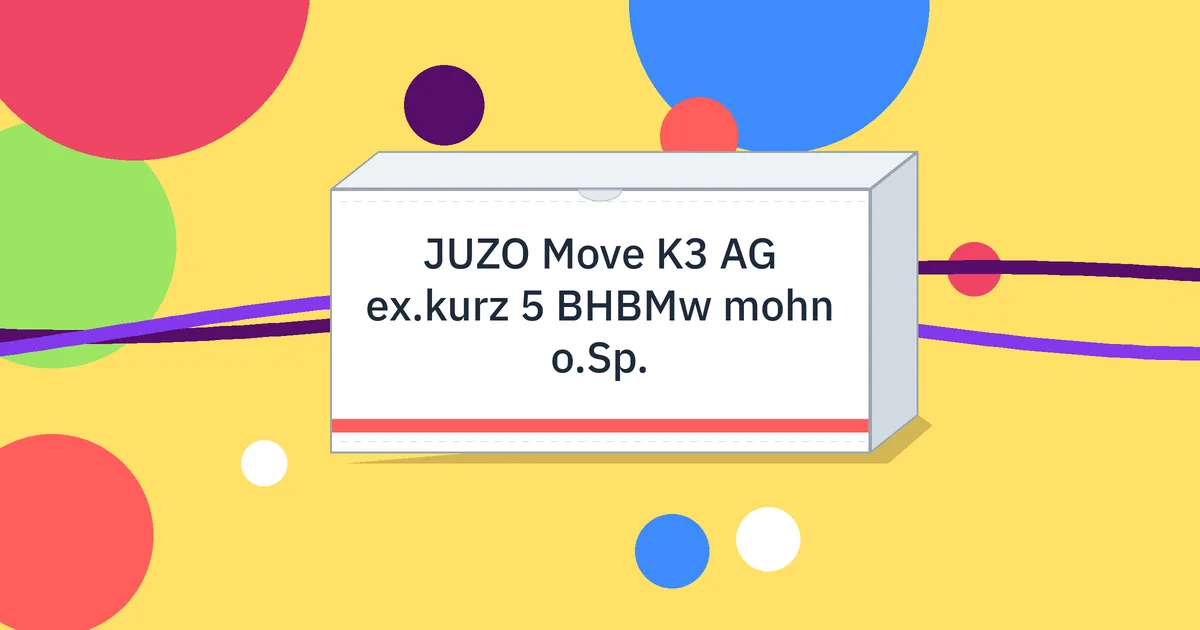 Symbolbild: Packung mit der Aufschrift JUZO Move K3 AG ex.kurz 5 BHBMw mohn o.Sp. (PZN 18598104) – Verfügbarkeit und Bezug in Apotheken in Frankfurt am Main