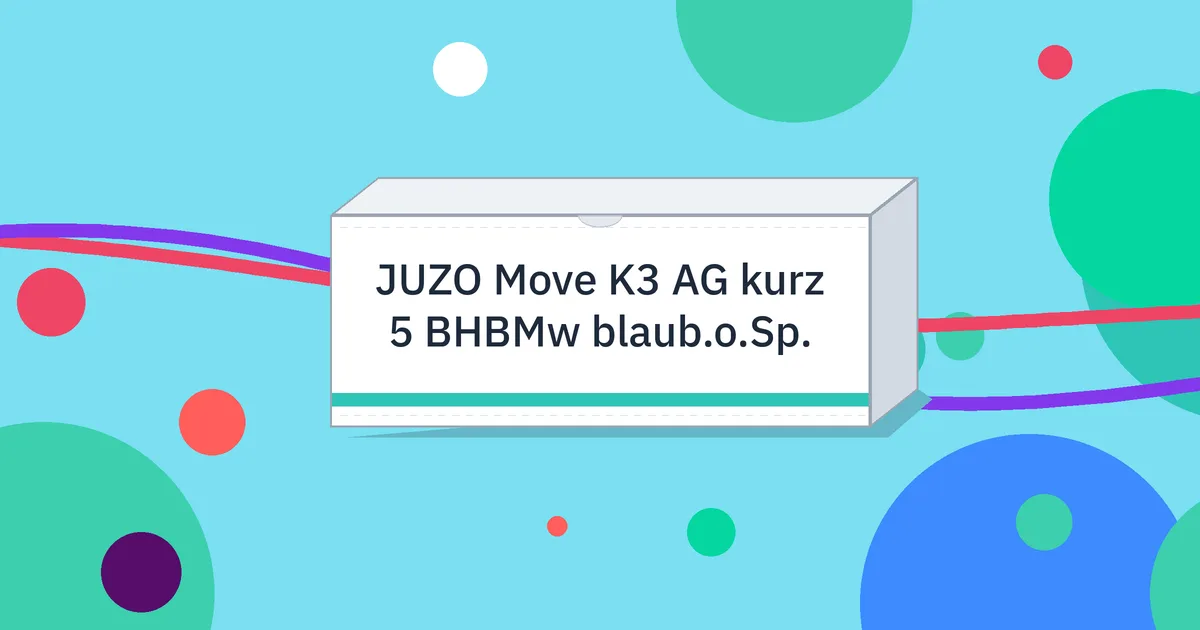 Symbolbild: Packung mit der Aufschrift JUZO Move K3 AG kurz 5 BHBMw blaub.o.Sp. (PZN 18594098) – Verfügbarkeit und Bezug in Apotheken in Frankfurt am Main