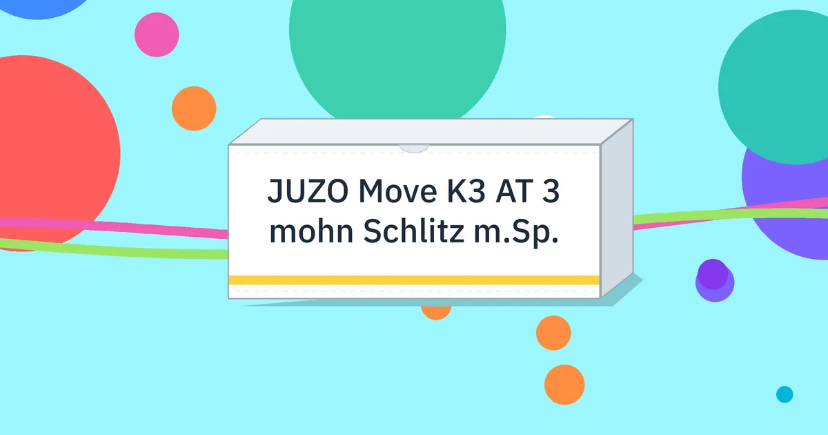 Symbolbild: Packung mit der Aufschrift JUZO Move K3 AT 3 mohn Schlitz m.Sp. (PZN 20678164) – Verfügbarkeit und Bezug in Apotheken in Frankfurt am Main