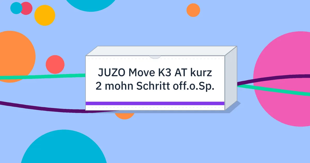 Symbolbild: Packung mit der Aufschrift JUZO Move K3 AT kurz 2 mohn Schritt off.o.Sp. (PZN 20685388) – Verfügbarkeit und Bezug in Apotheken in Frankfurt am Main