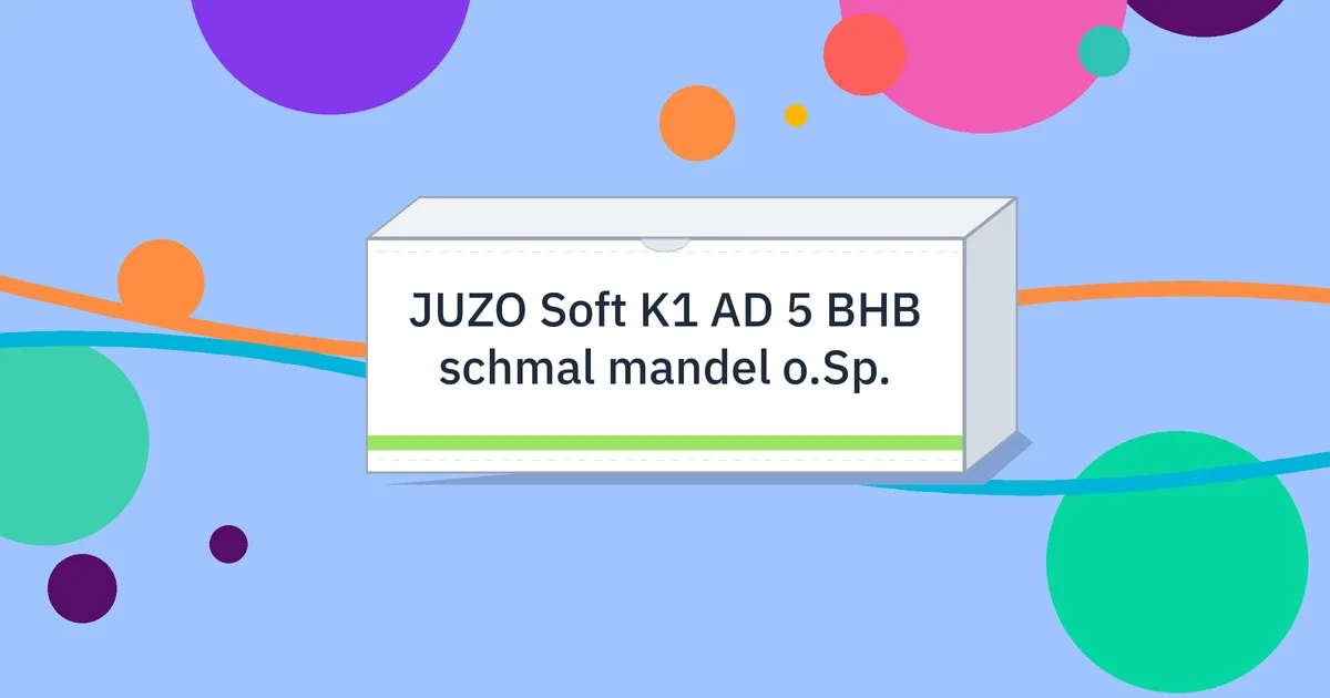 Symbolbild: Packung mit der Aufschrift JUZO Soft K1 AD 5 BHB schmal mandel o.Sp. (PZN 15463220) – Verfügbarkeit und Bezug in Apotheken in Frankfurt am Main