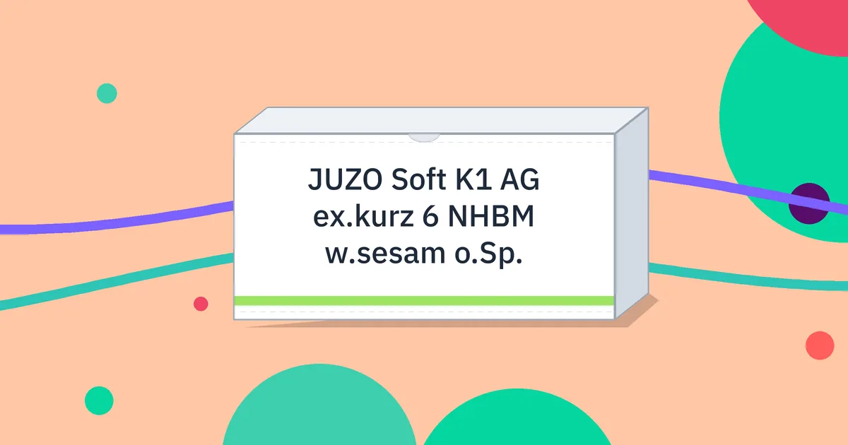 Symbolbild: Packung mit der Aufschrift JUZO Soft K1 AG ex.kurz 6 NHBM w.sesam o.Sp. (PZN 15001117) – Verfügbarkeit und Bezug in Apotheken in Frankfurt am Main