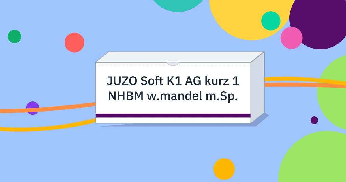 Symbolbild: Packung mit der Aufschrift JUZO Soft K1 AG kurz 1 NHBM w.mandel m.Sp. (PZN 15015881) – Verfügbarkeit und Bezug in Apotheken in Frankfurt am Main