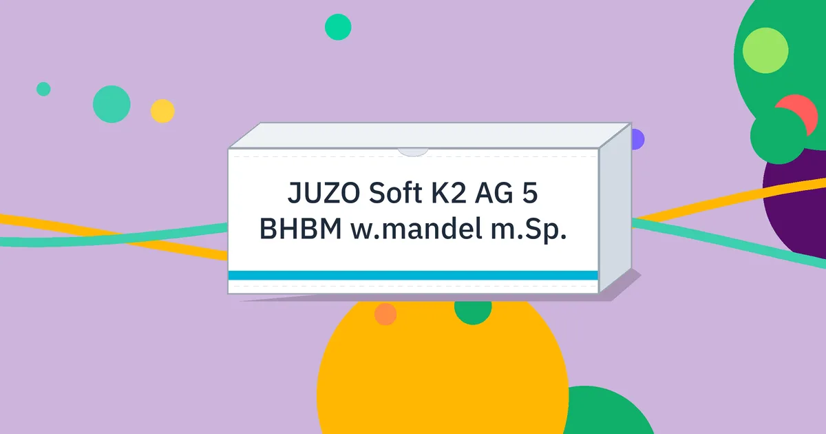 Symbolbild: Packung mit der Aufschrift JUZO Soft K2 AG 5 BHBM w.mandel m.Sp. (PZN 14867079) – Verfügbarkeit und Bezug in Apotheken in Frankfurt am Main