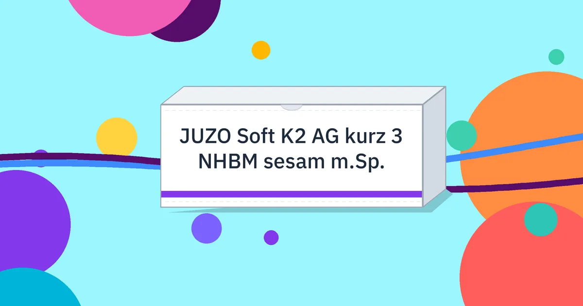 Symbolbild: Packung mit der Aufschrift JUZO Soft K2 AG kurz 3 NHBM sesam m.Sp. (PZN 15020296) – Verfügbarkeit und Bezug in Apotheken in Frankfurt am Main