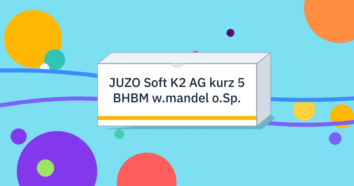 Symbolbild: Packung mit der Aufschrift JUZO Soft K2 AG kurz 5 BHBM w.mandel o.Sp. (PZN 14869664) – Verfügbarkeit und Bezug in Apotheken in Frankfurt am Main